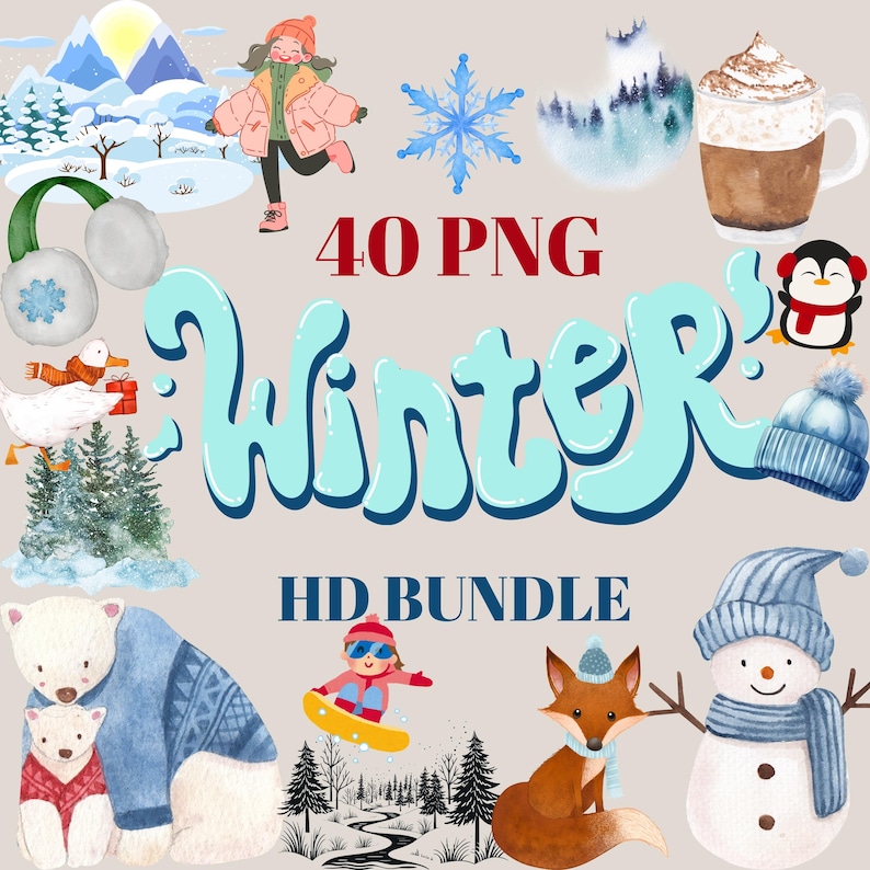 40 PNG Winter Clipart Bundle Cozy Seasonal Designs With Snowflakes ...