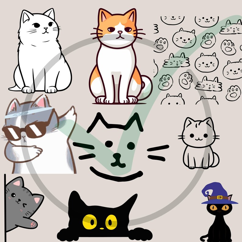 70 PNG Cat Clipart Bundle – High-quality Digital Cat Illustrations for ...