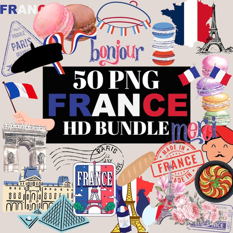 50 PNG France HD Clipart Bundle - High-quality Paris French-themed ...