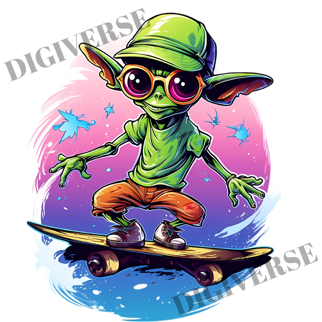 Alien Yoda Skateboarding PNG , Full HD T-shirt Design for DIY Crafts ...