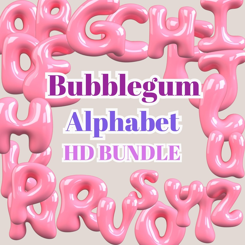 Bubblegum Alphabet PNG Bundle – A-Z 3D Pink Letters for Scrapbooking ...