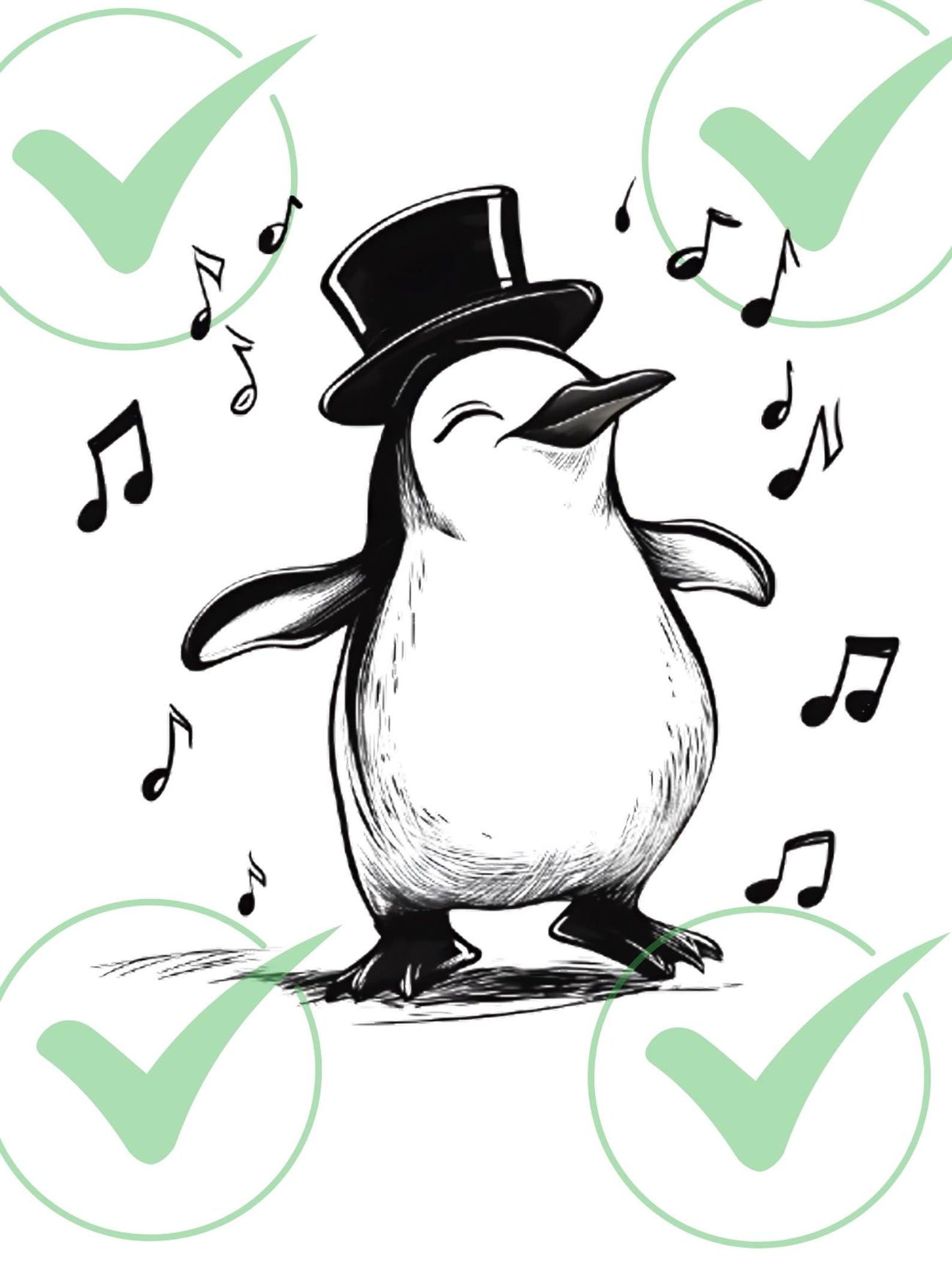 Musical Penguin Art PNG – Whimsical Dancing Penguin Design for Mugs, T ...
