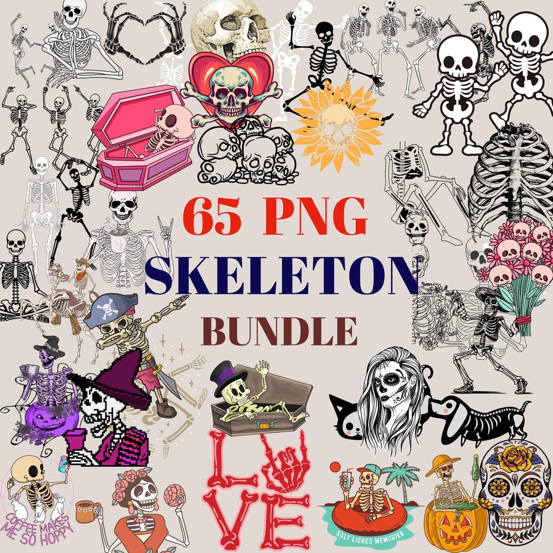 65 PNG Skeleton Clipart Bundle | Spooky & Stylish Skeleton Designs for ...