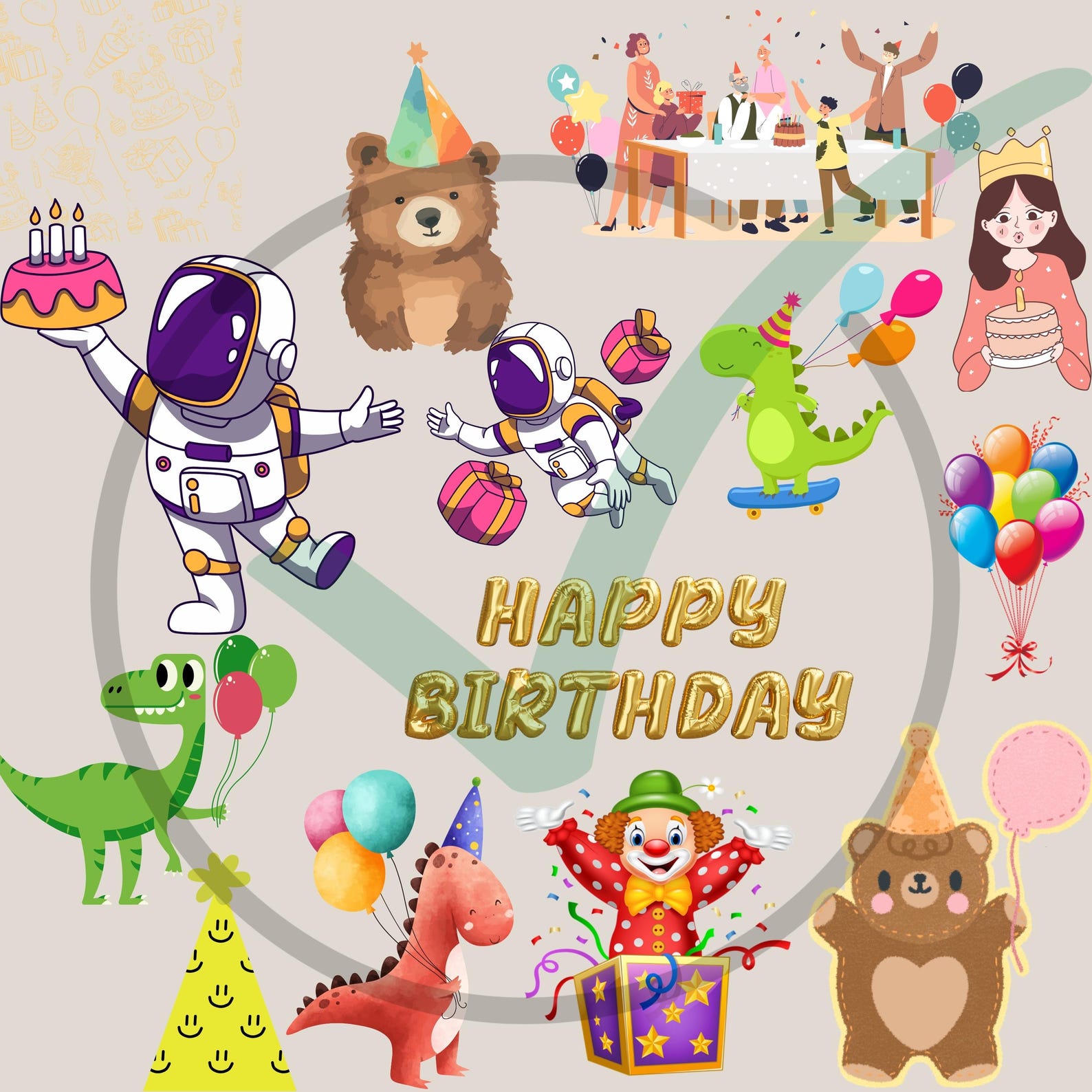 100+ Birthday PNG Clipart Bundle | Cute Balloons, Cakes, and Party ...