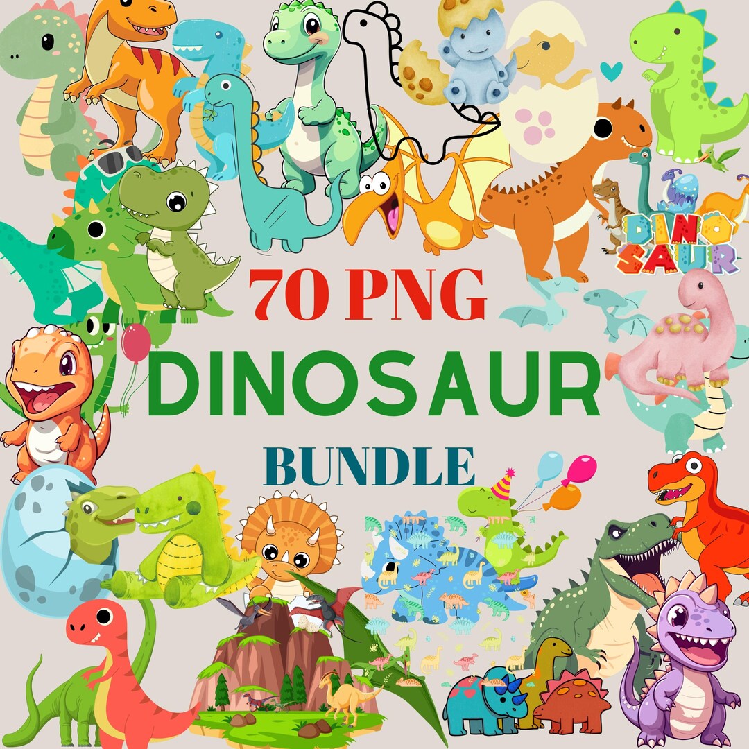 70 PNG Dinosaur Bundle | Cute Dino Clipart for Kids T-shirts, Party ...