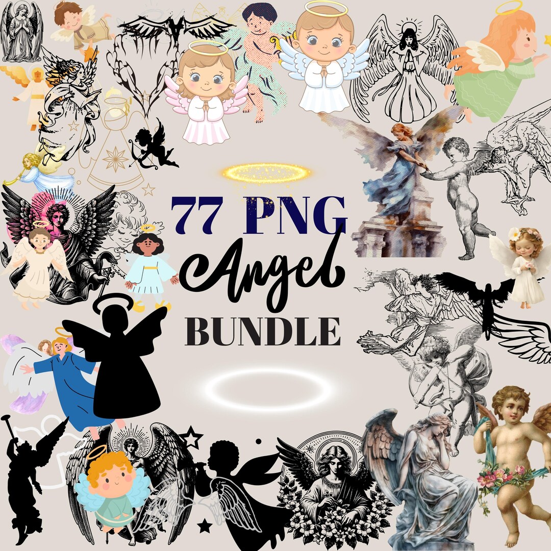 77 PNG Angel Clipart Bundle | Celestial Art for Sublimation, DIY Crafts ...