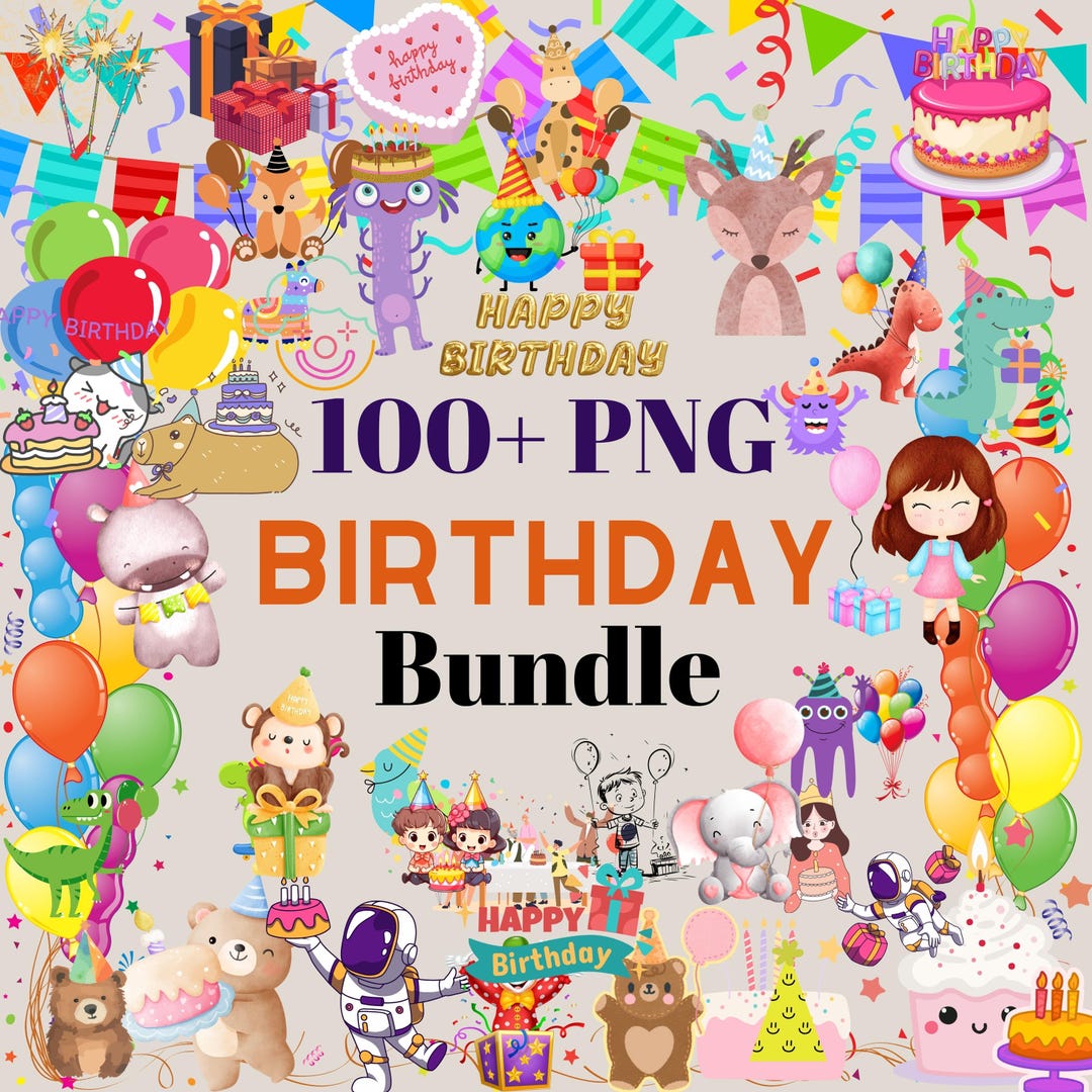 100+ Birthday PNG Clipart Bundle | Cute Balloons, Cakes, and Party ...