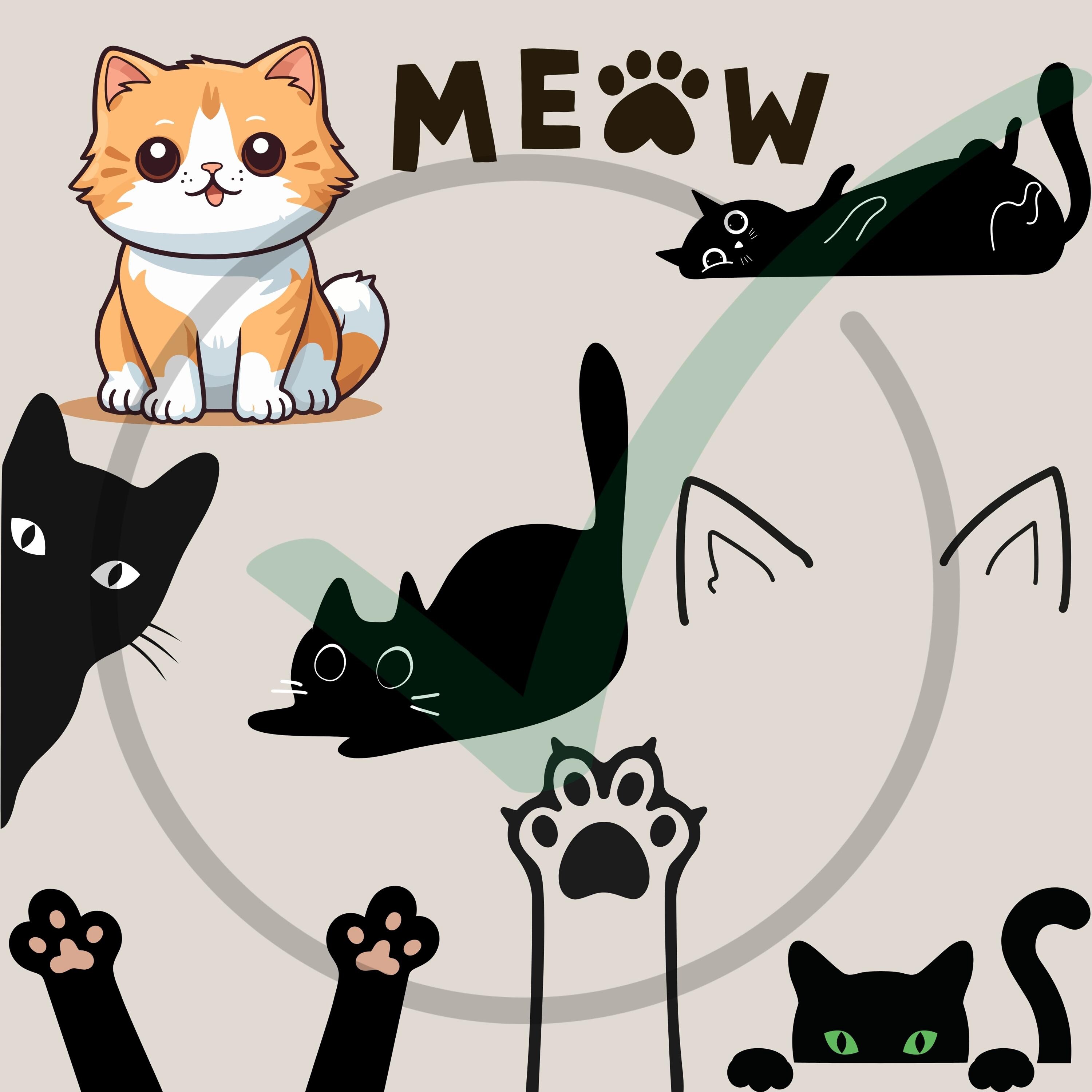 70 PNG Cat Clipart Bundle – High-quality Digital Cat Illustrations for ...