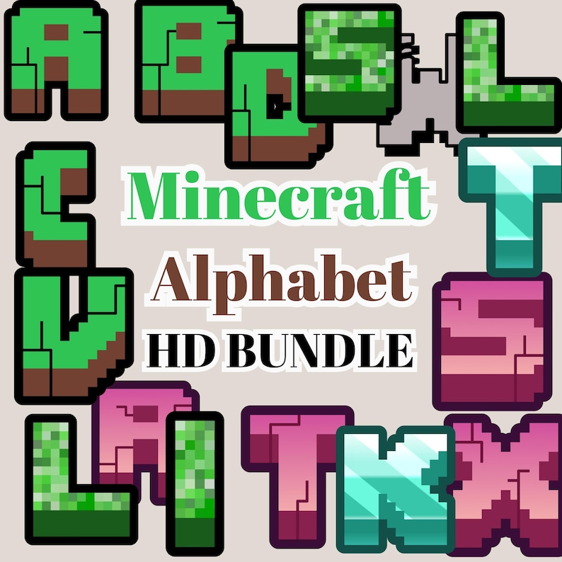Minecraft Alphabet PNG – A-Z Block Letters for Scrapbooking, T-shirts ...