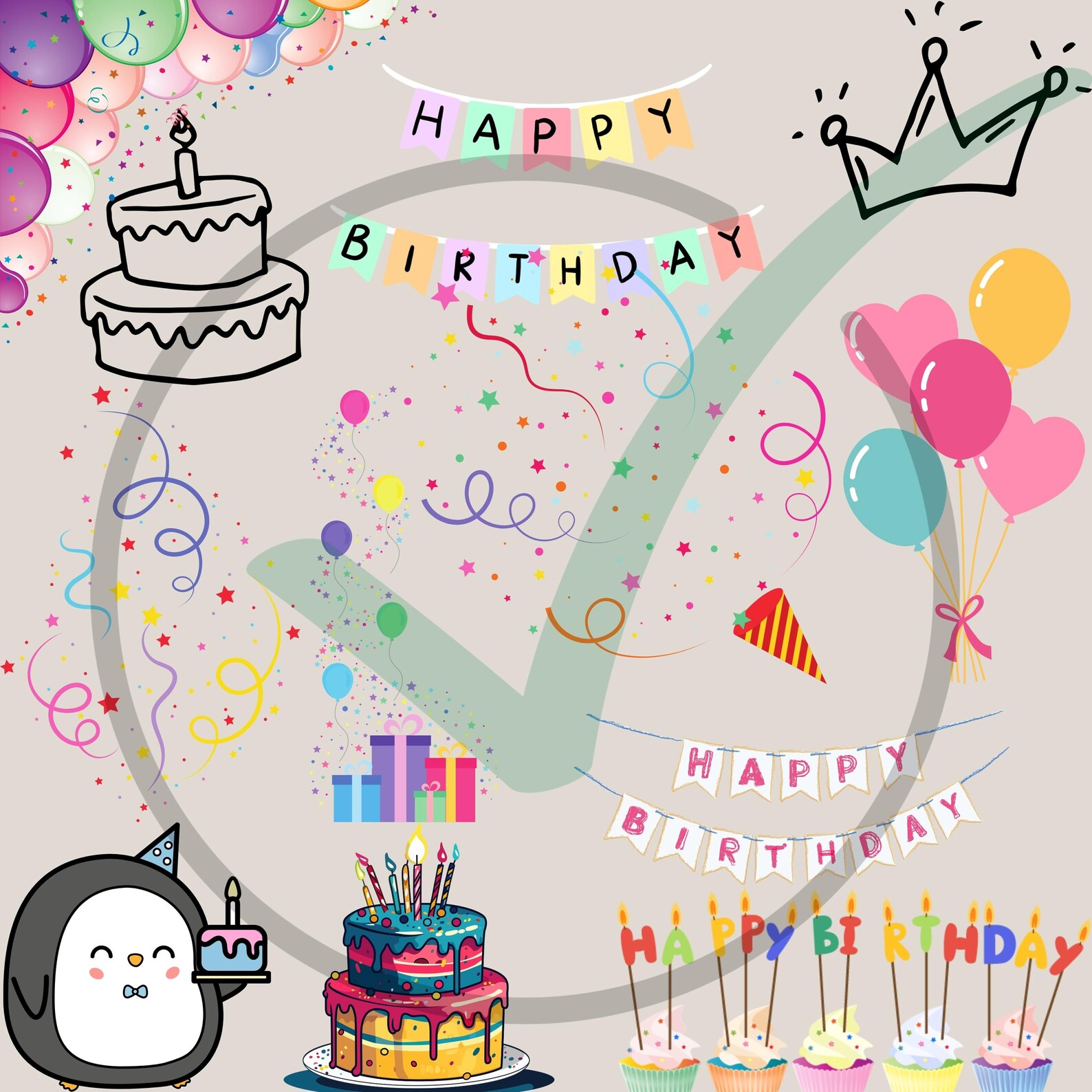 100+ Birthday PNG Clipart Bundle | Cute Balloons, Cakes, and Party ...