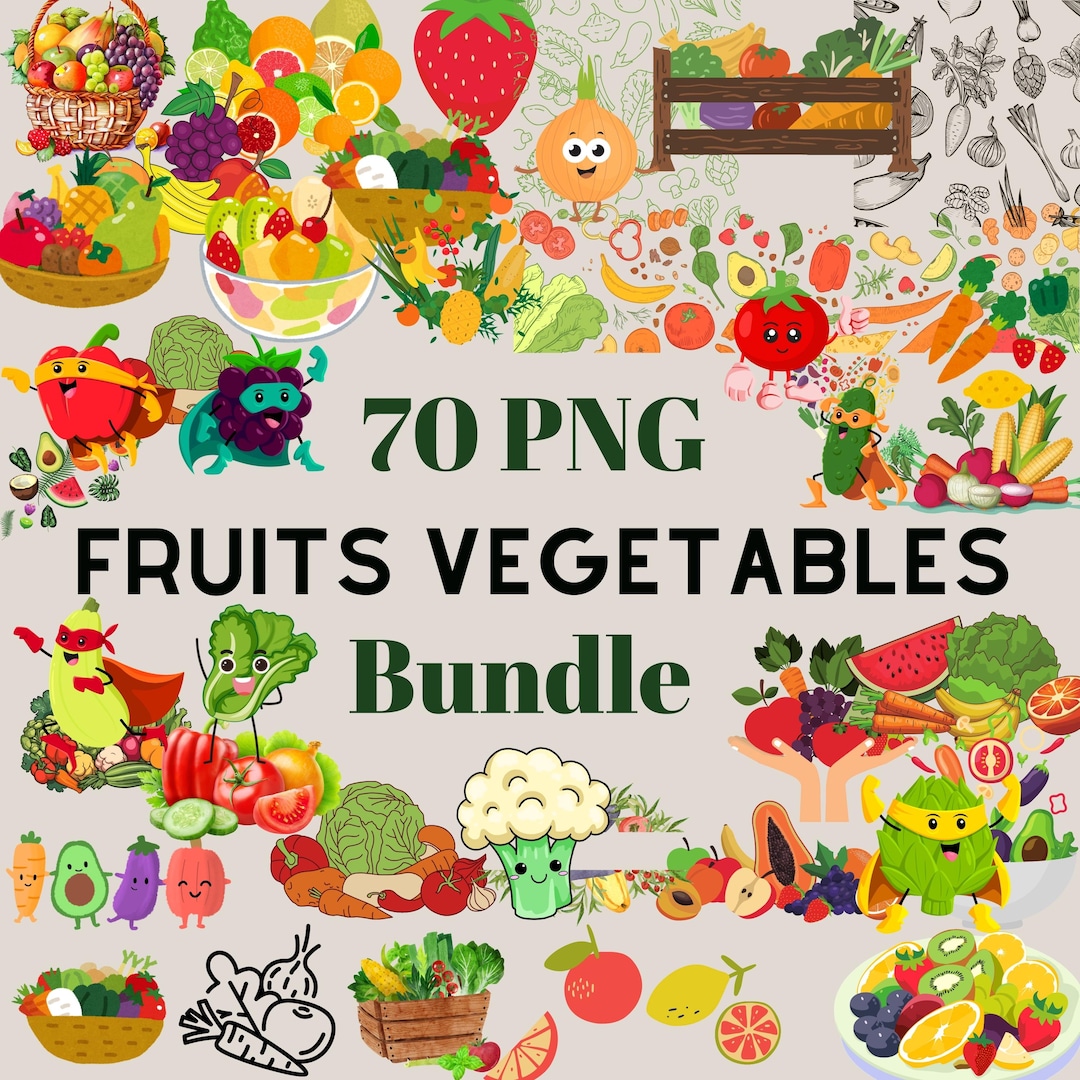 Fresh Fruit Veggie PNG Bundle - 50 High-quality Transparent Clipart ...