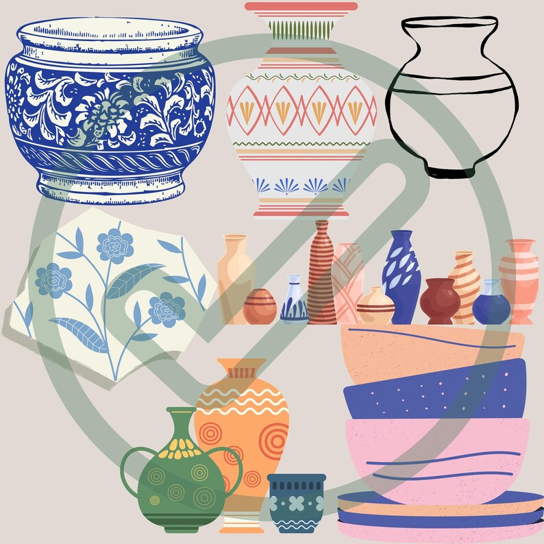 50 PNG Ceramic Clipart Bundle - High-quality Pottery Illustrations for ...