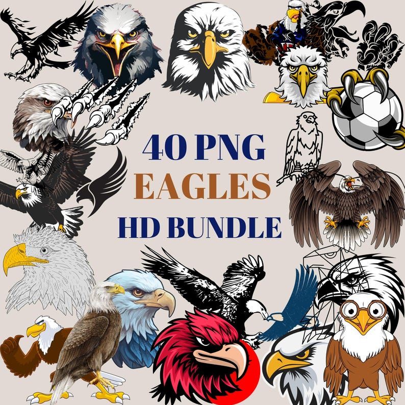 40 PNG Eagle Clipart Bundle High-resolution Eagle Graphics for Crafts ...