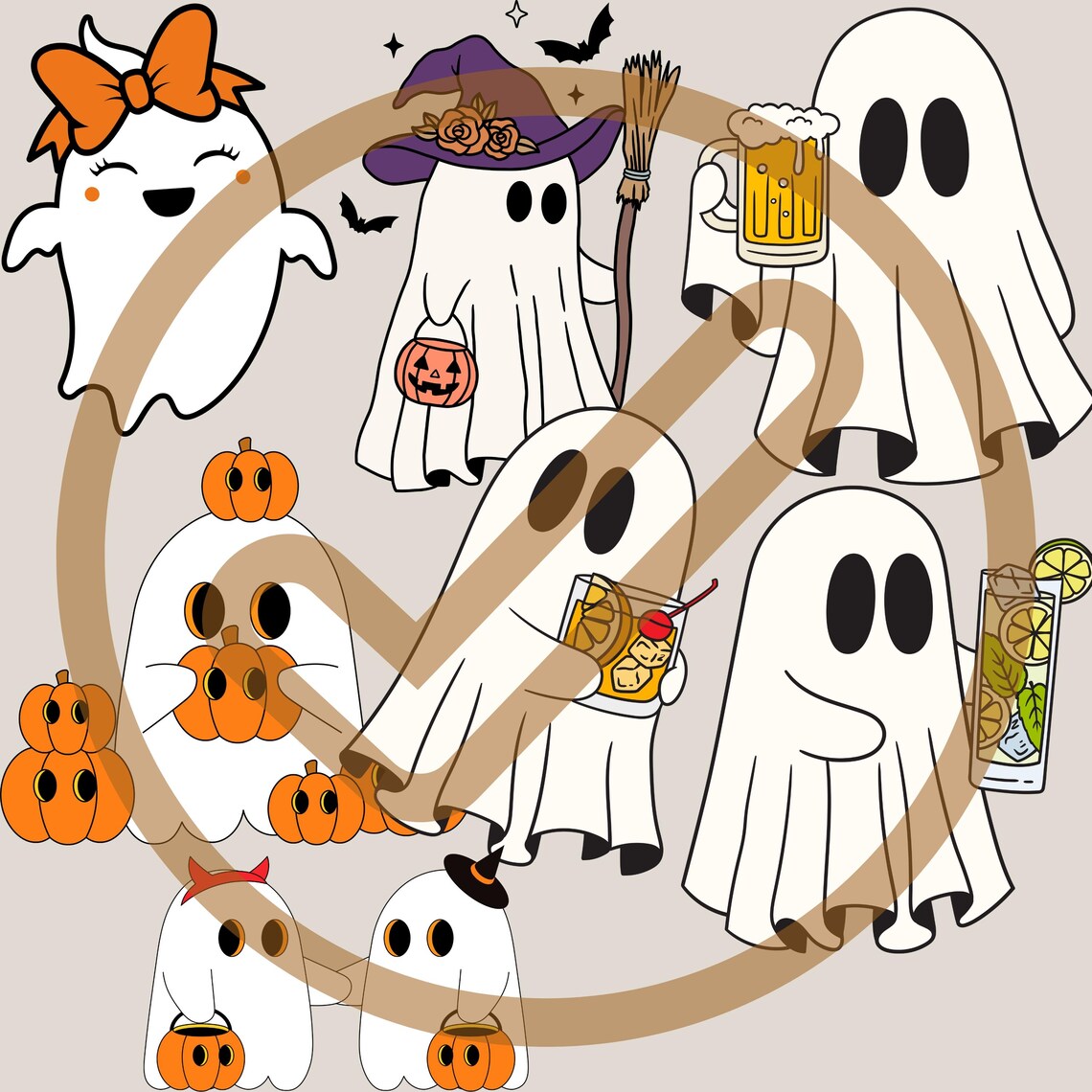 50 PNG Ghost Clipart Bundle – Spooky & Fun Halloween Graphics, Perfect ...