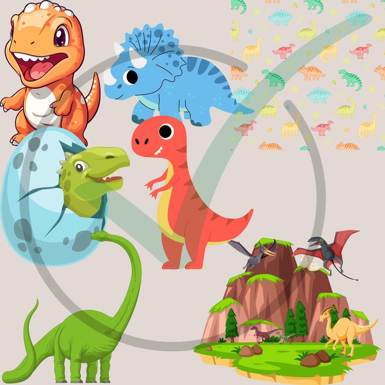 70 PNG Dinosaur Bundle | Cute Dino Clipart for Kids T-shirts, Party ...