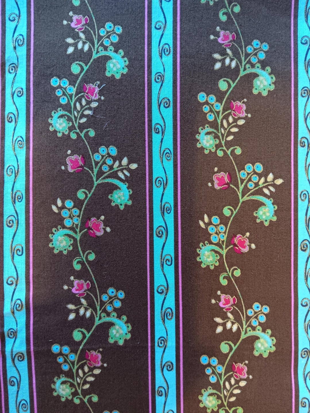 Marseilles by Dena Designs Chocolate Brown Floral Cotton Ticking Fabric ...