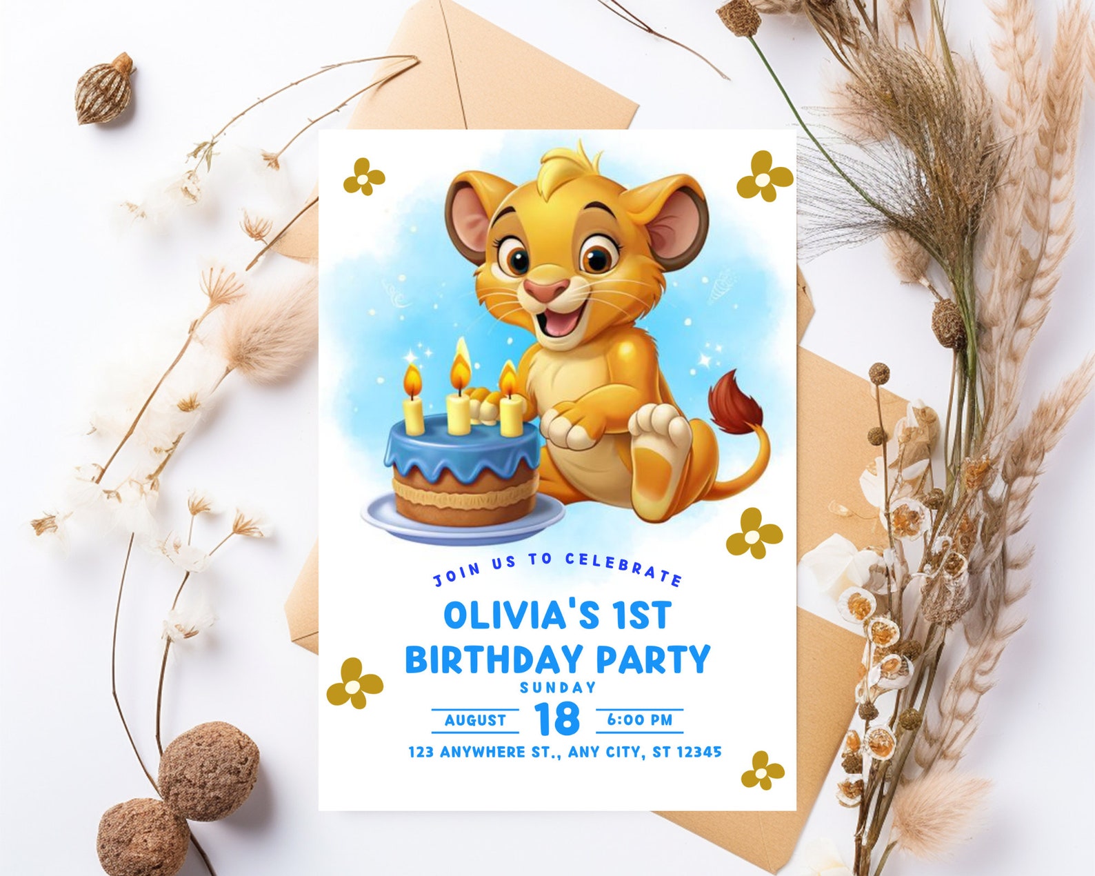 Simba Birthday Invitation, Lion King Party Invite, Customizable Jungle ...