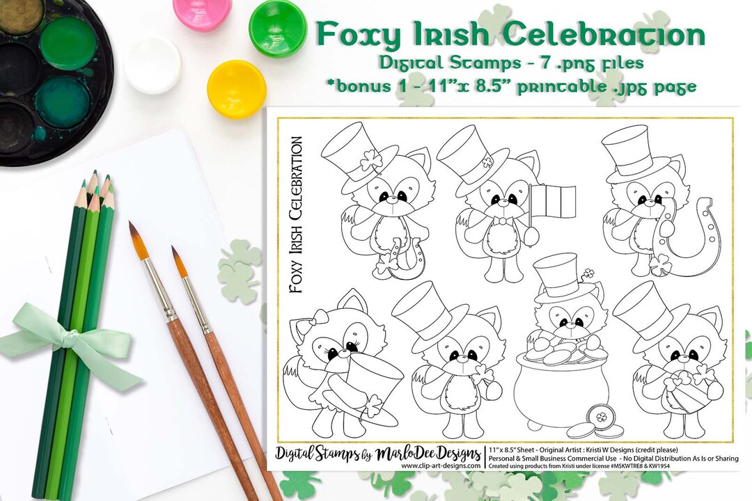 Foxy Irish Celebration - St. Patrick's Day Digital Stamps - Etsy