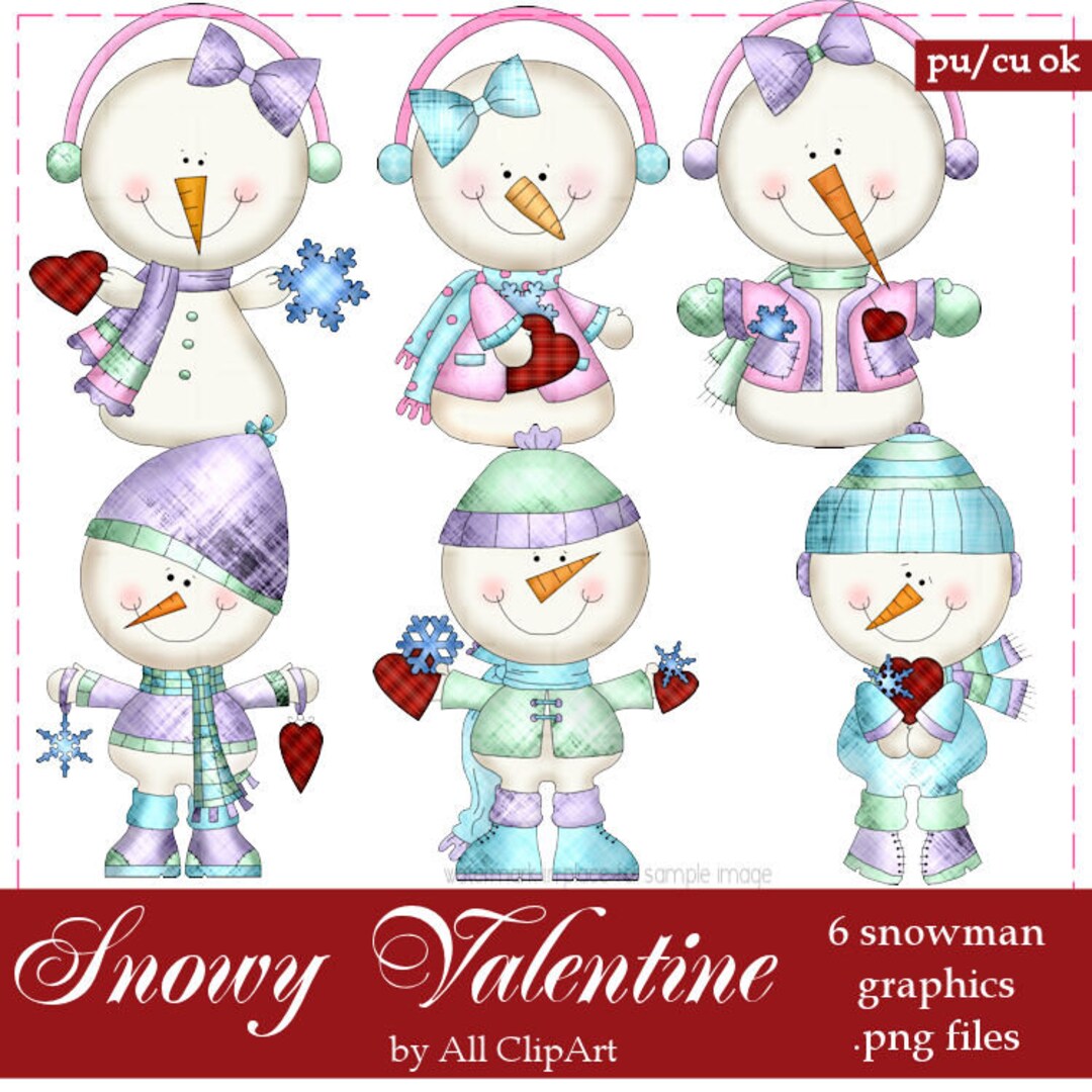 Commercial Use Clipart, Valentine Snowmen, Snowmen Clipart, Valentine's ...