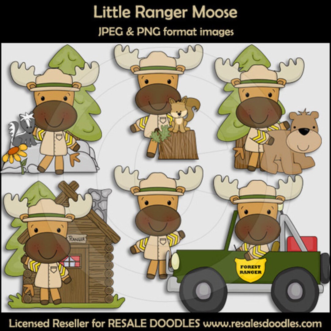 Little Ranger Moose Clipart - Resale Doodles - Moose Clipart - Moose ...