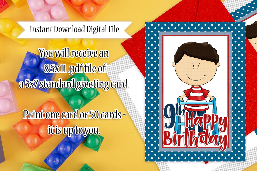 Young Capable Boy With Walker - Printable 5x7 Standard Happy 9th ...