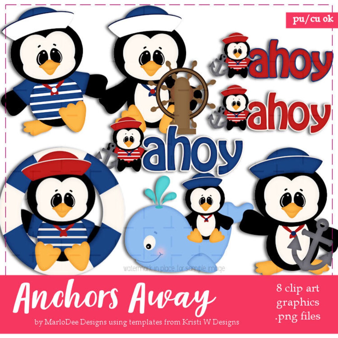 Anchors Away Penguins - Nautical Clip Art - Etsy
