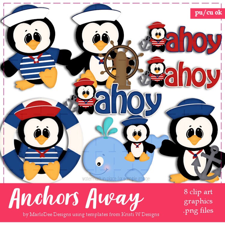 Anchors Away Penguins Nautical Clip Art - Etsy