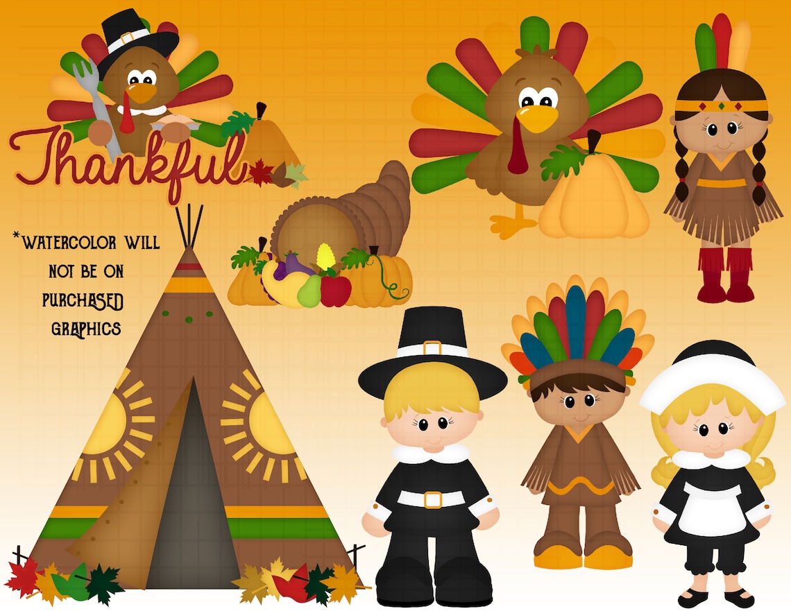 Give Thanks Kids Thanksgiving Clip Art - Etsy