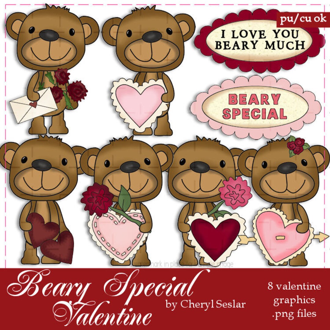 Beary Special Valentine Clip Art by Cheryl Seslar - Etsy