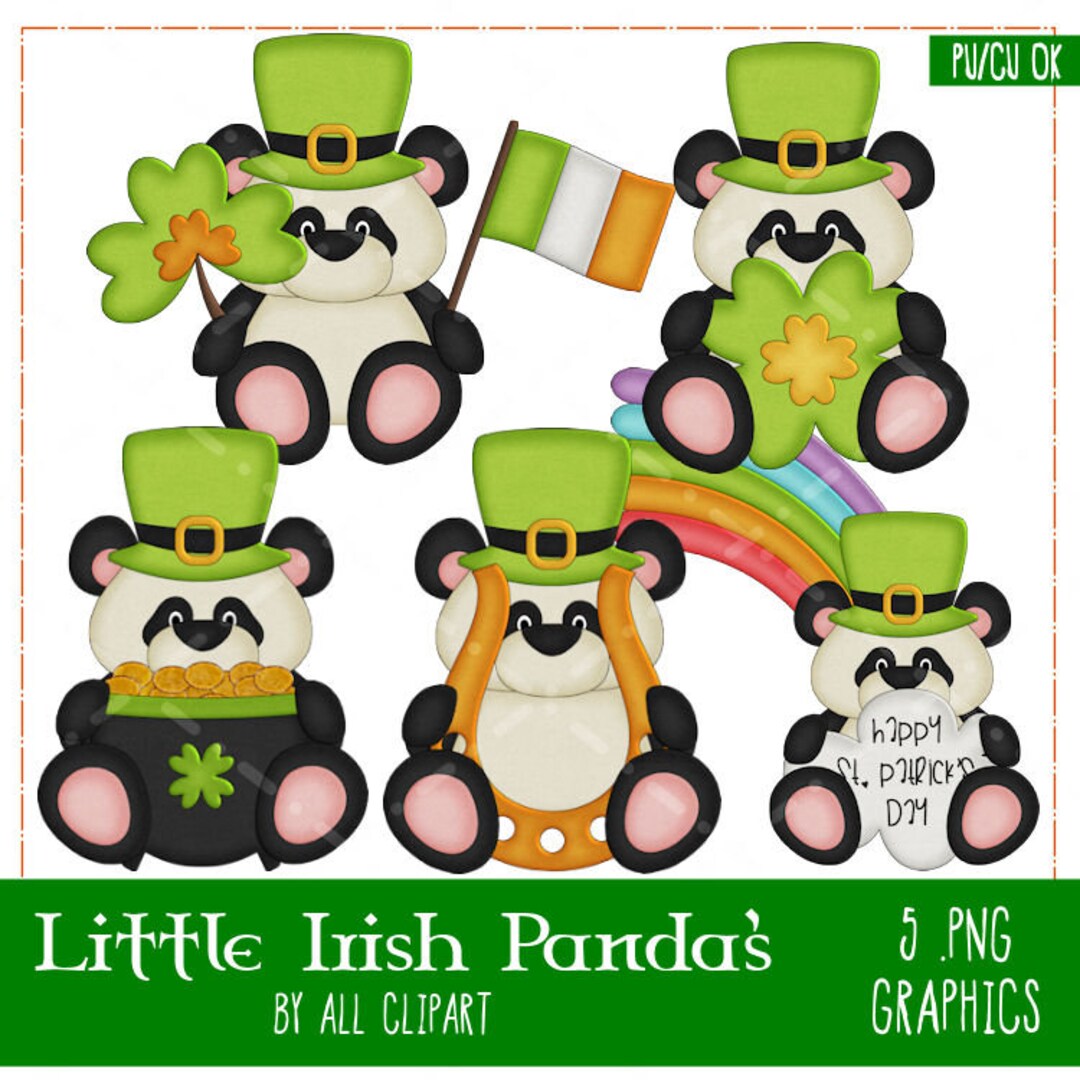 Commercial Use Clipart, Irish Pandas, St Patrick's Day Clipart, Irish ...
