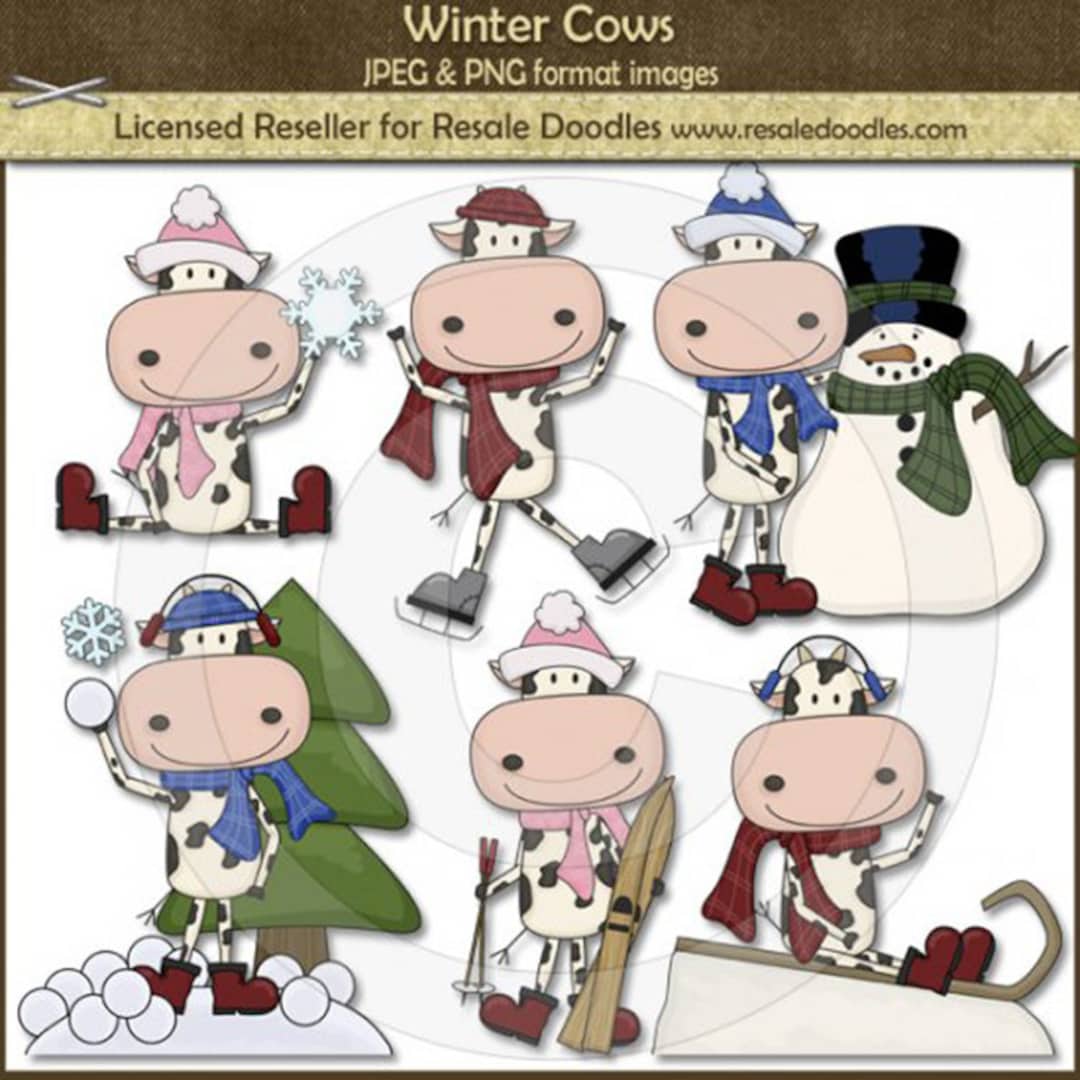 Winter Cows - Cow Clipart - Winter Season - Snow - Snowball - Snowman ...