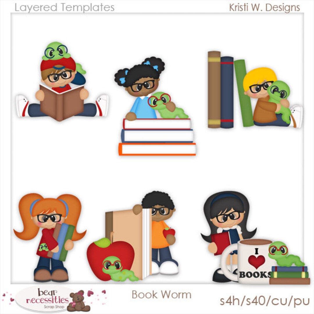 Bookworm Children - Layered Templates by Kristi W Designs - Etsy