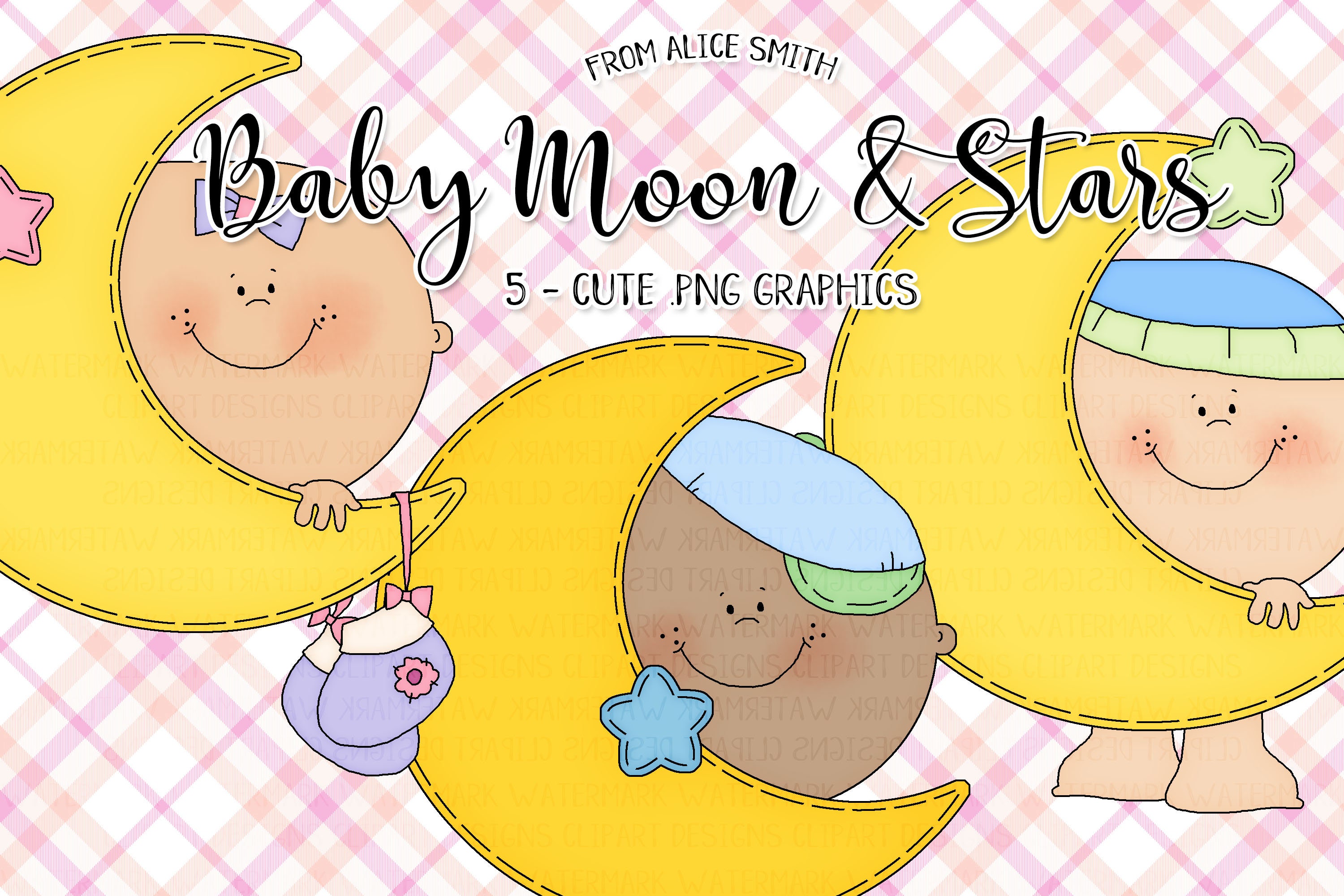 Baby Moon & Stars Clip Art Graphics by Alice Smith - Etsy