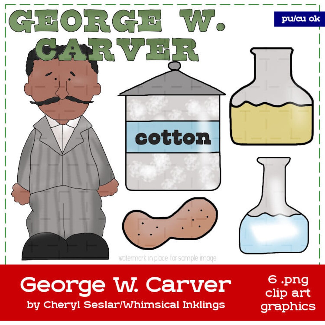 George W Carver - Commercial Use History Clip Art Graphics | Whimsical ...