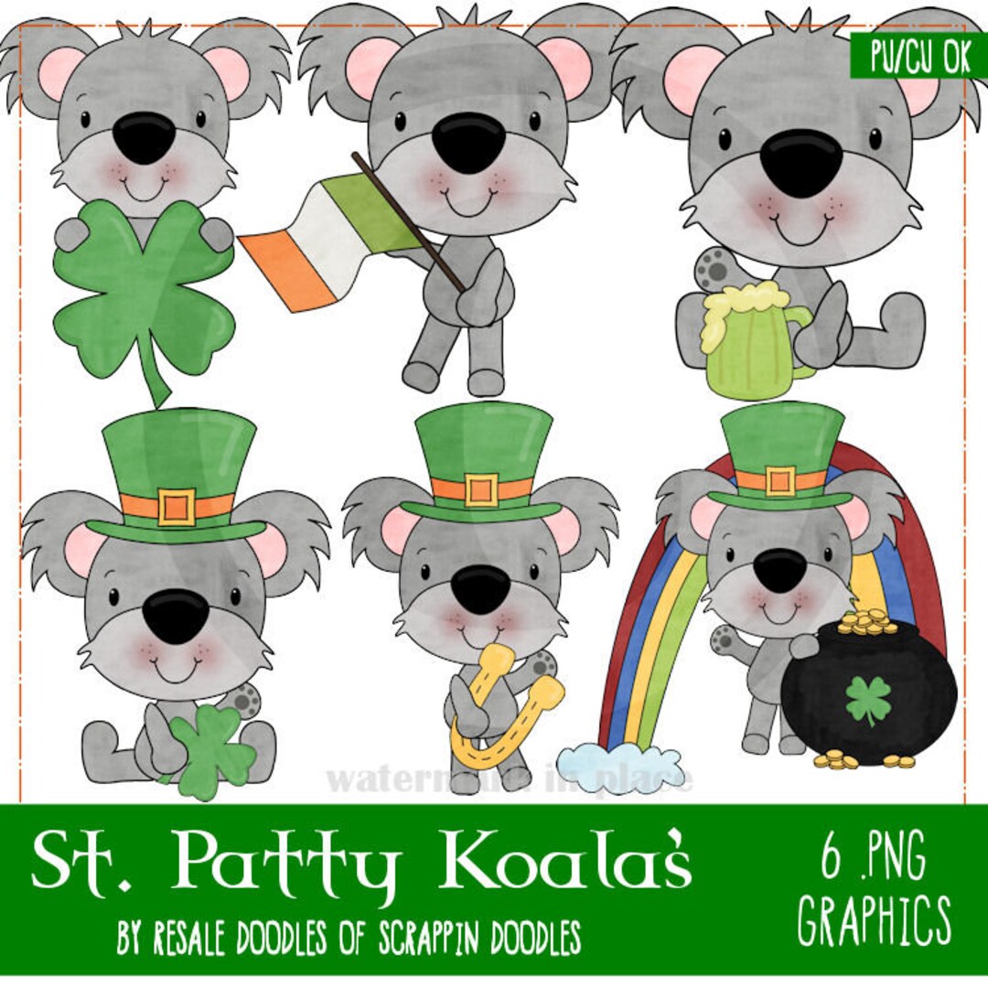 St. Paddy Koala - Koala Clipart - St Patrick's Day - Irish - Pot of ...
