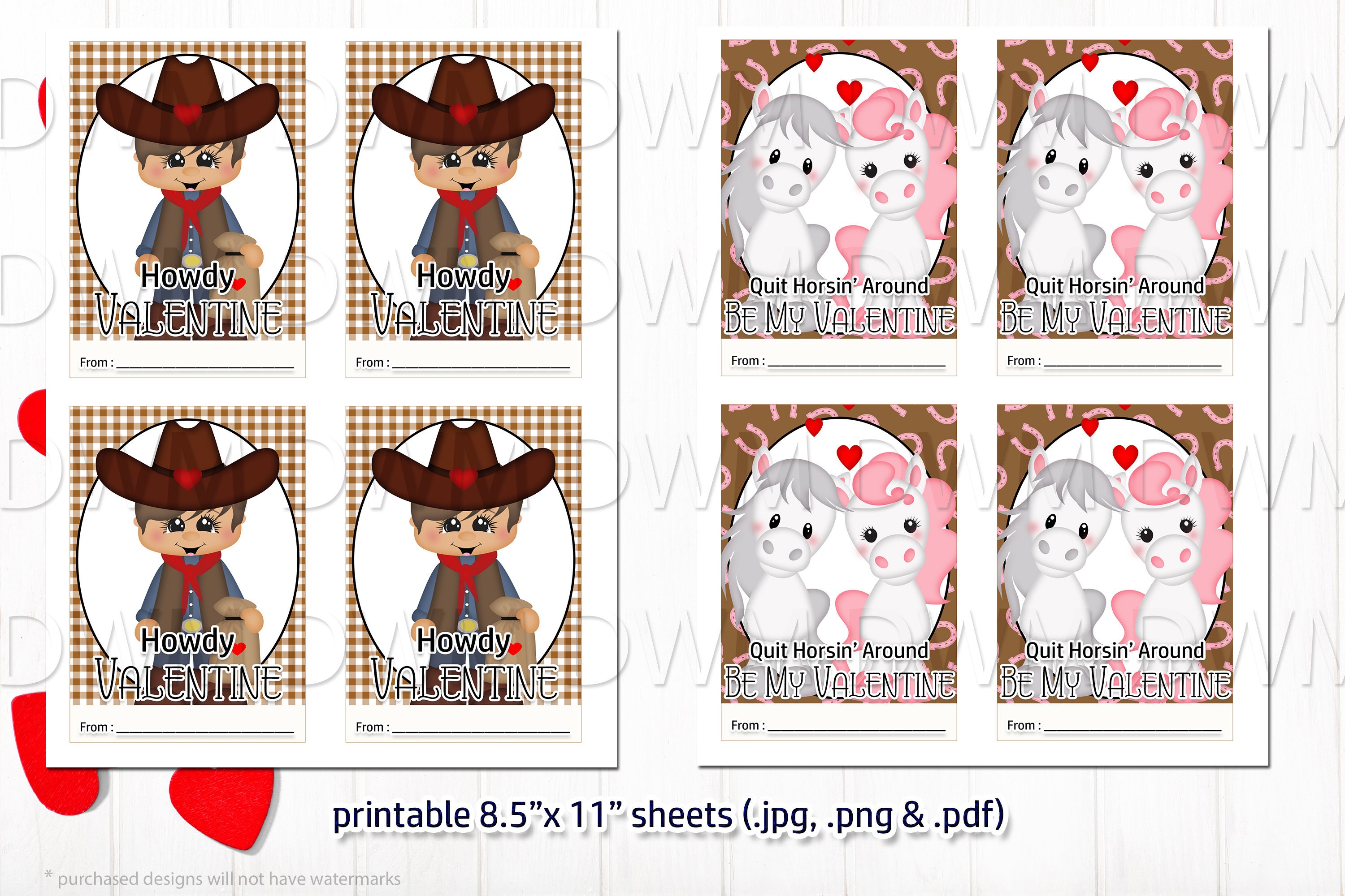 Western Cowboy Cowgirl Printable Valentines, Kids Valentines, Valentine ...