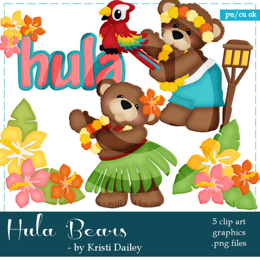Hawaiian Hula Bears Clip Art - Etsy