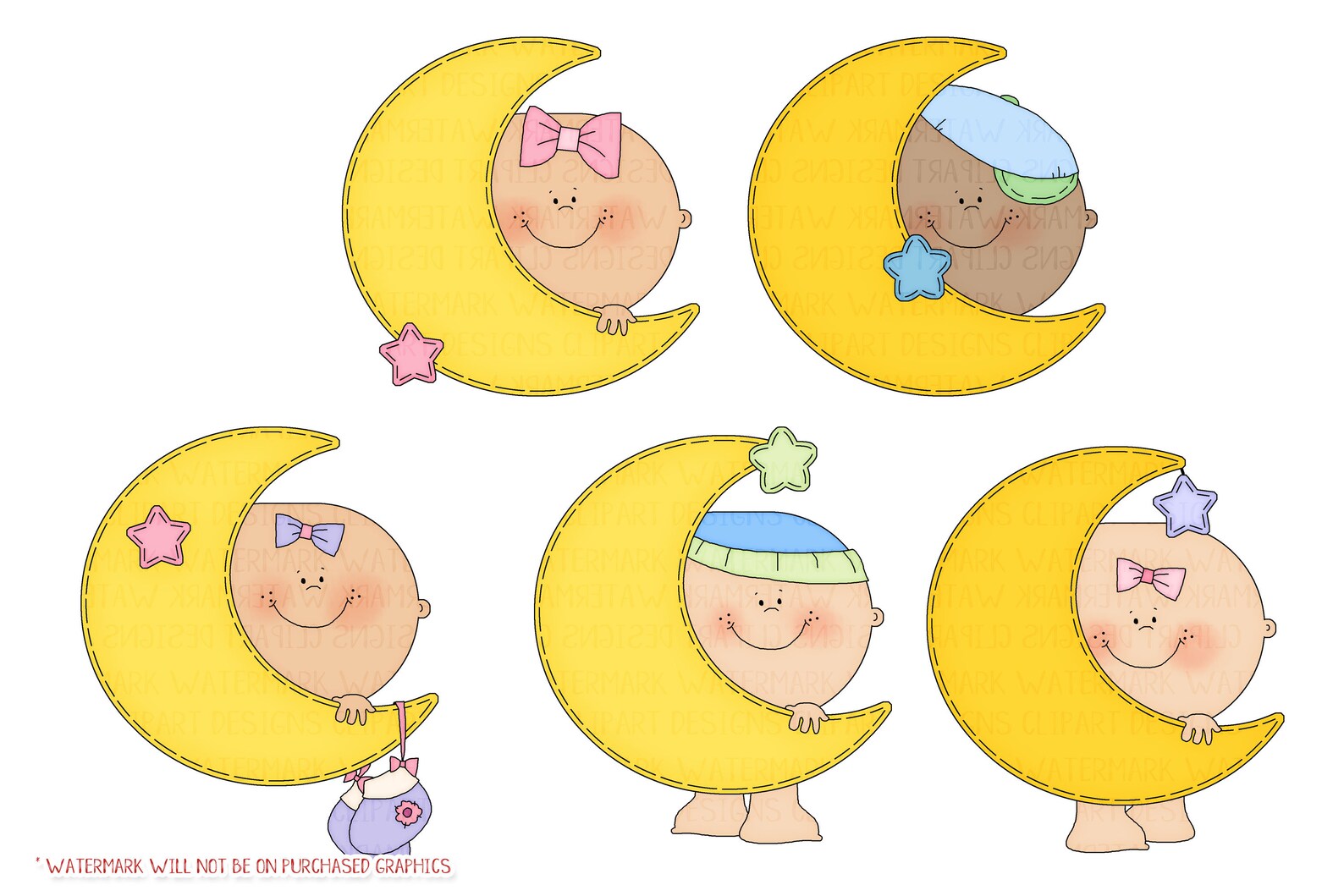 Baby Moon & Stars Clip Art Graphics by Alice Smith - Etsy