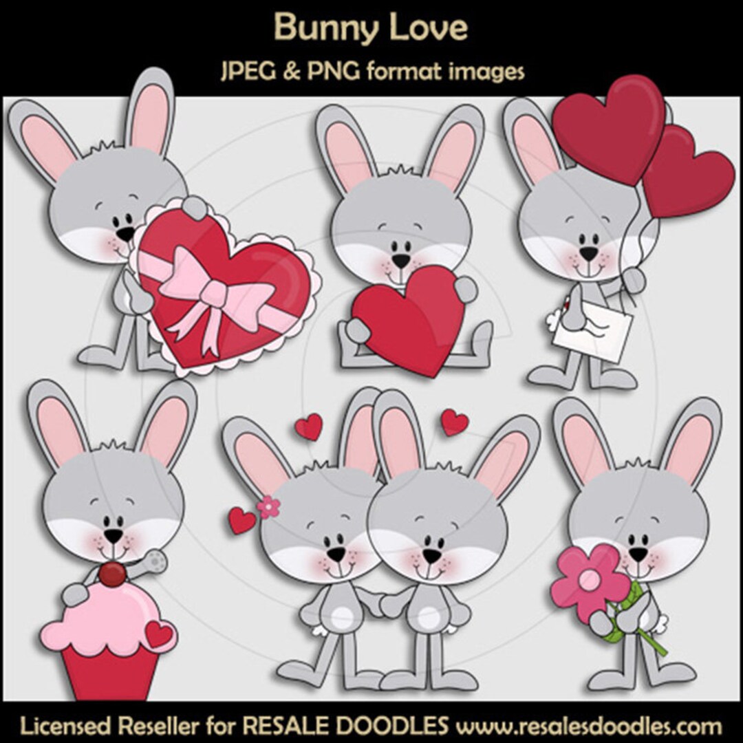 Bunny Love - Valentine's Day Clipart - Resale Doodles - Bunny Rabbit ...