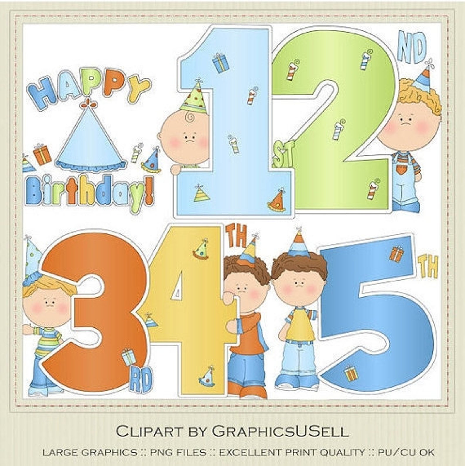 BUNDLE Birthday Years 1 Through 5 Boys AND Girls Clip Art - Etsy