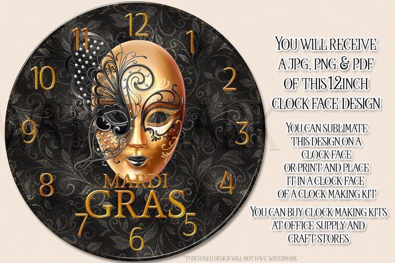 Mardi Gras Clock Mardi Gras Clock Face Mardi Gras Butterfly - Etsy