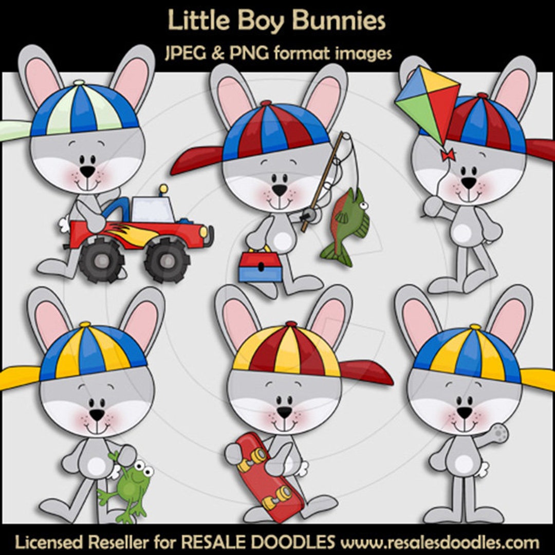 Little Boy Bunnies Clipart - Resale Doodles - Bunny Rabbit - Bunny ...