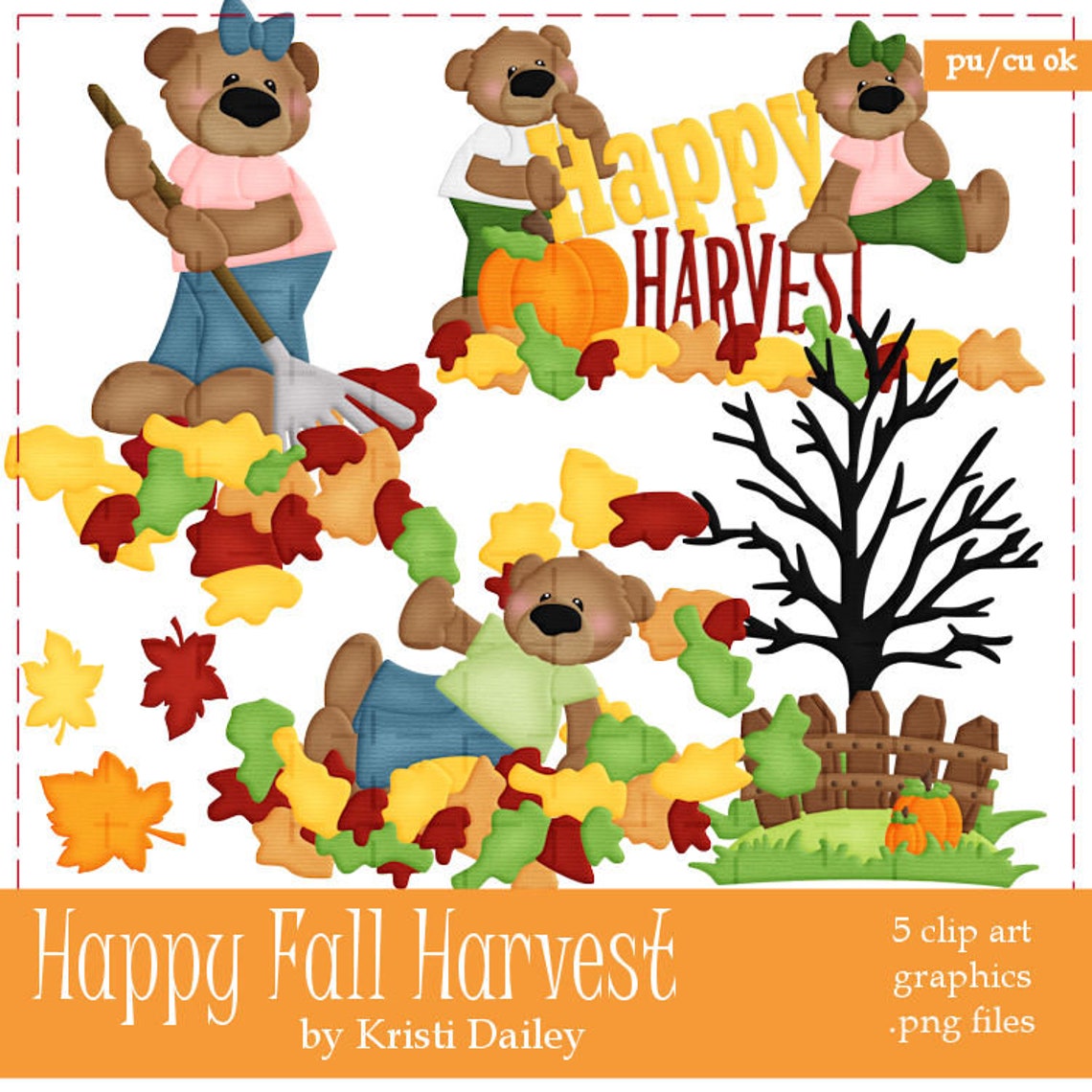 Teddy Bears Happy Fall Harvest Clip Art - Etsy