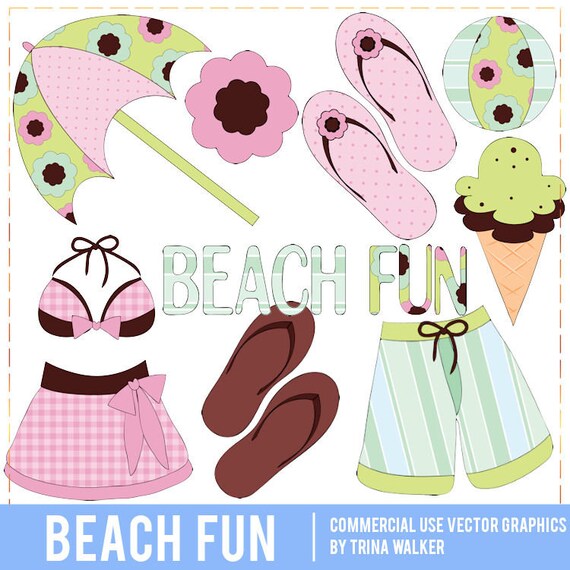 Beach Fun Summer Vacation Vector Clipart Graphics | Etsy