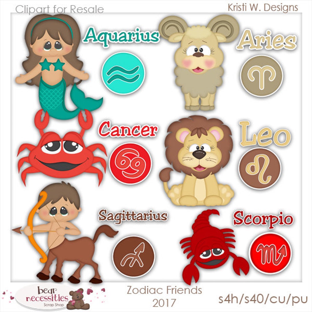 Commercial Use Clip Art | Zodiac Friends Graphics Set 1 | Marlodee ...