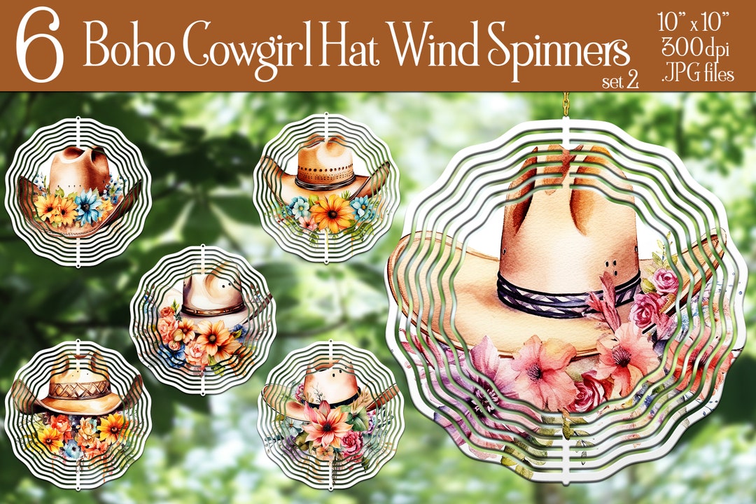 Boho Cowgirl Hat Wind Spinner Sublimation | Western Wind Spinners ...