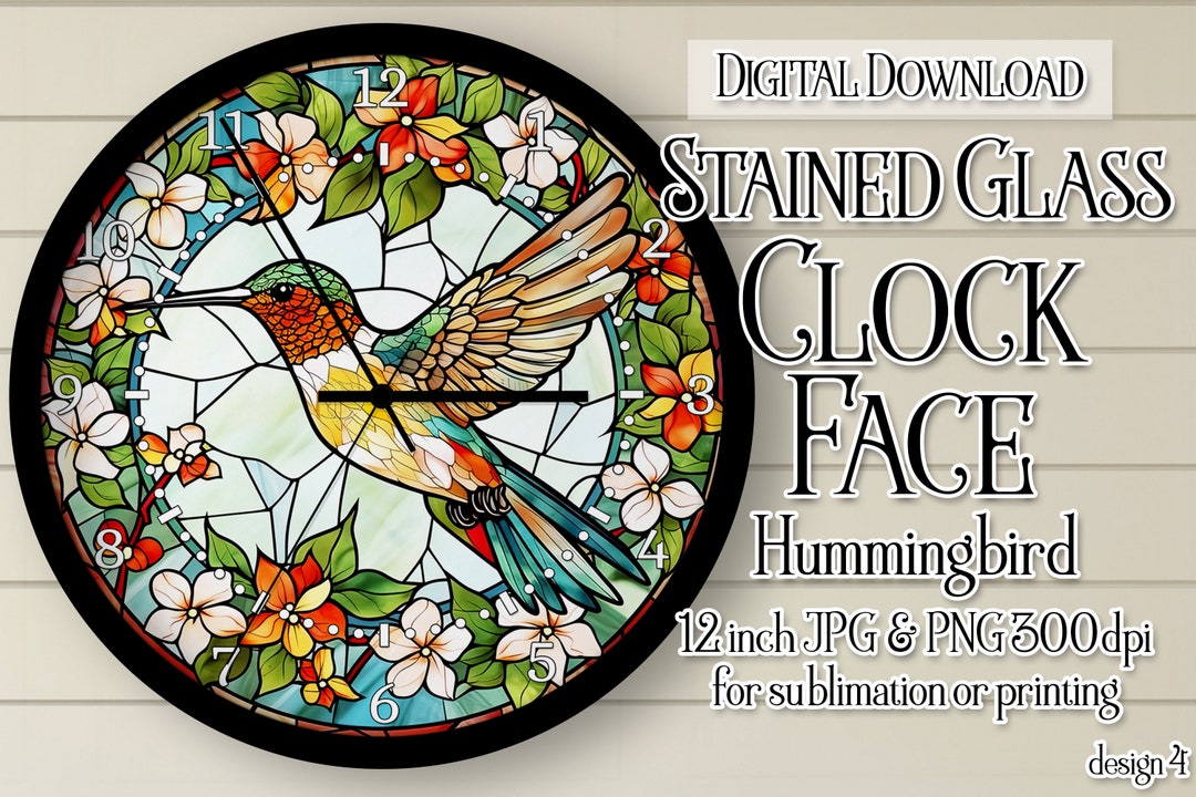 Hummingbird Wall Clock, Hummingbird Clock Face, Stained Glass Style ...