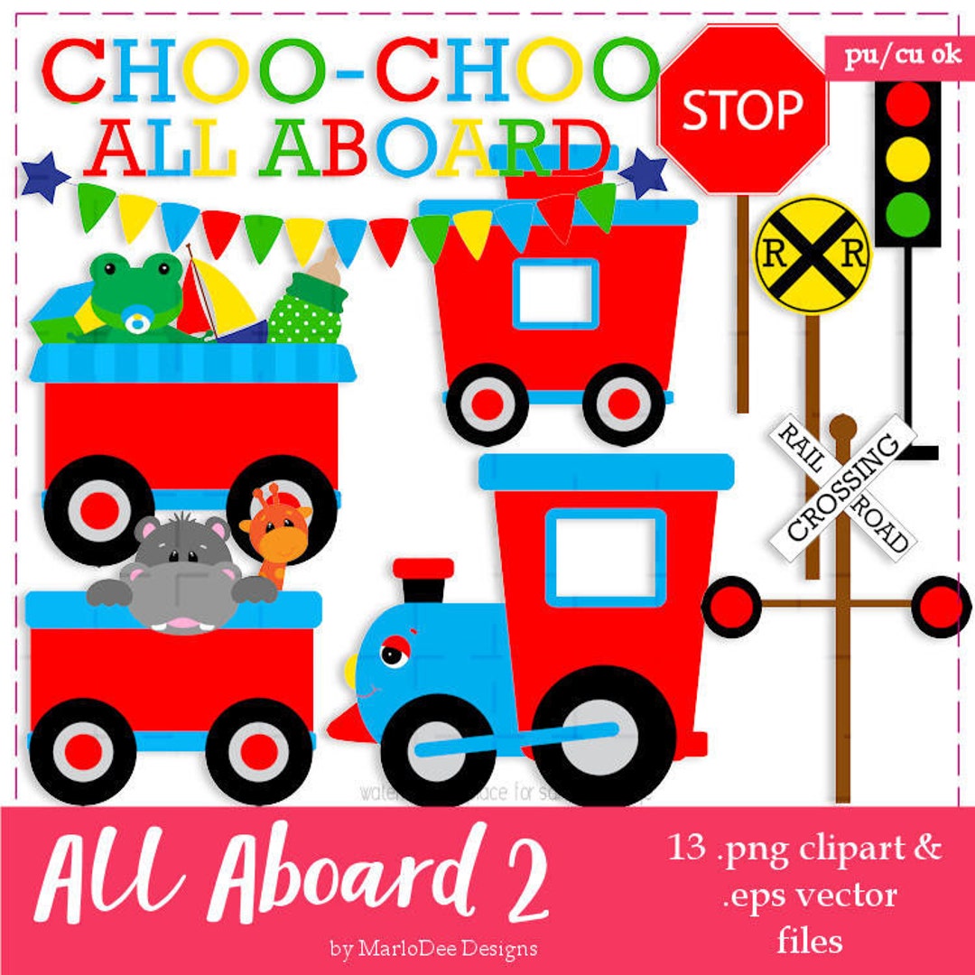 All Aboard the Train Set Clip Art and Vector Graphics by Marlodee ...