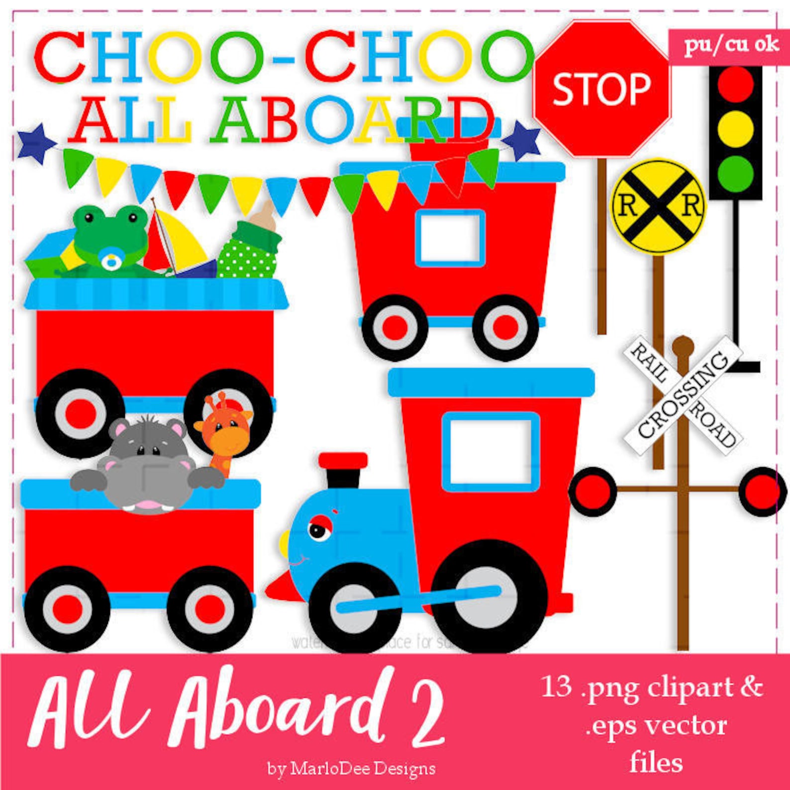All Aboard the Train Set Clip Art and Vector Graphics by Marlodee ...