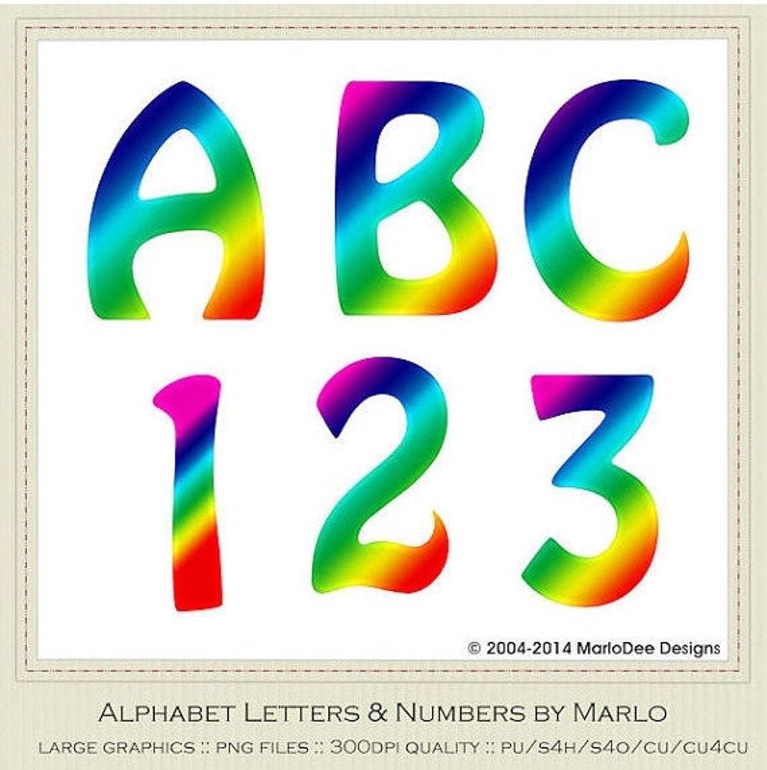 Rainbow Color Letters & Number Graphics | Mix Colors 37 Hobo Style ...